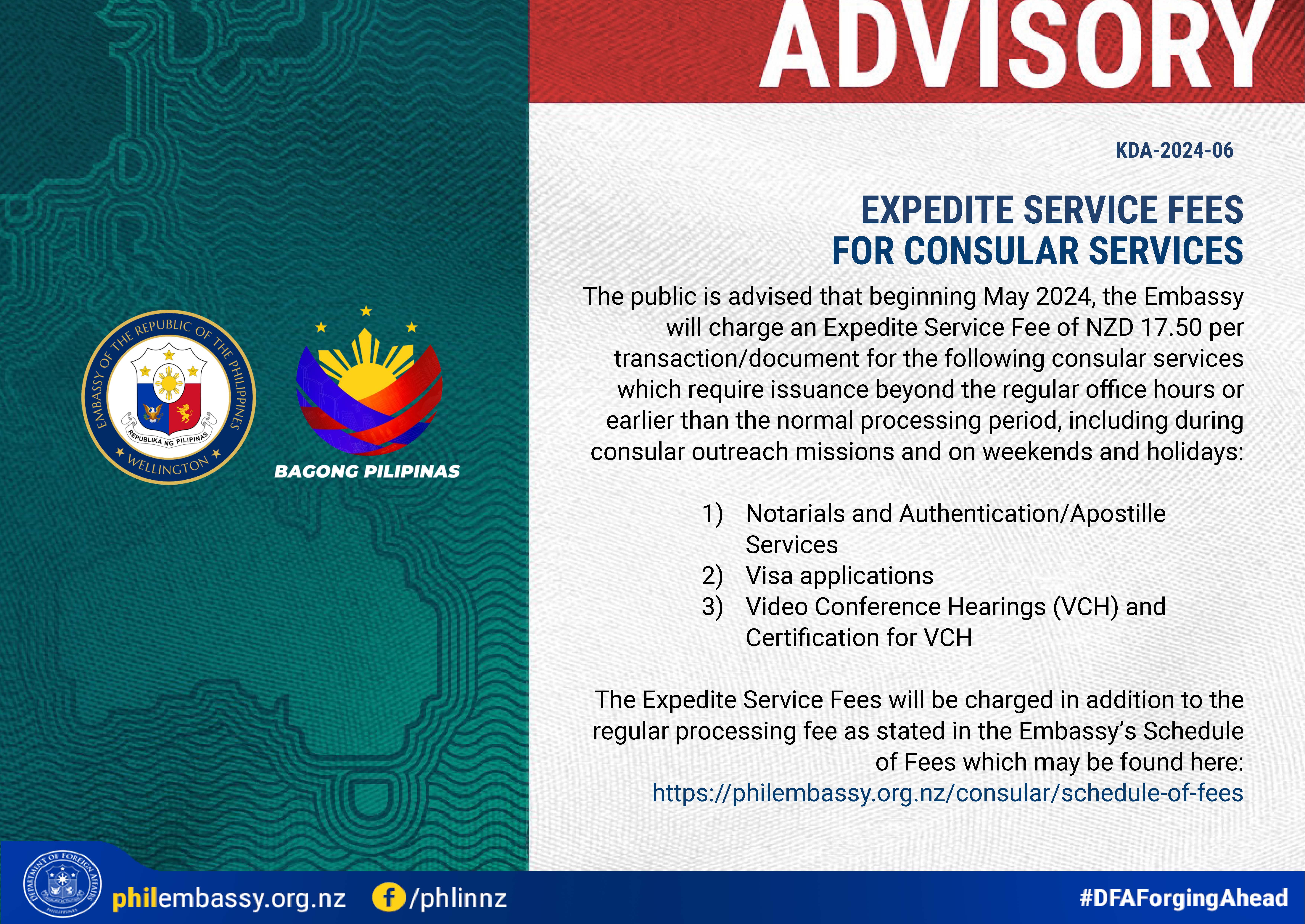 Expedite Service Fees for Consular Services KDA-2024-06 | Philippine Embassy of Wellington New ...